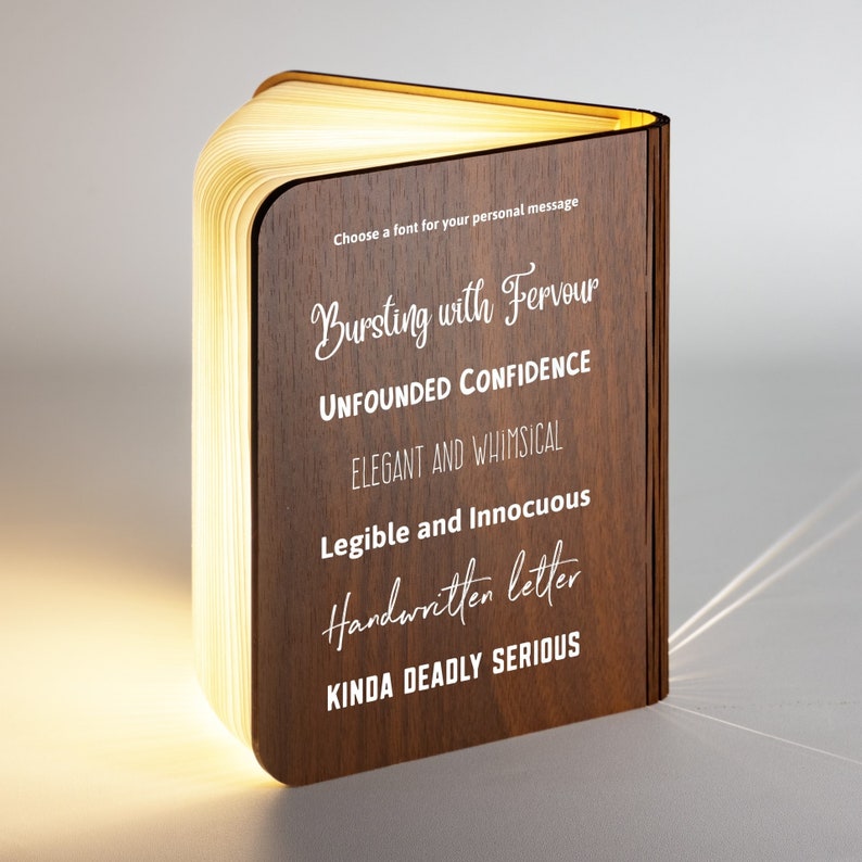 Personalised Wooden Folding Magnetic Glowing LED Book Light Featuring ...