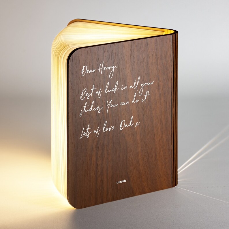 Personalised Wooden Folding Magnetic Glowing LED Book Lamp Featuring ...