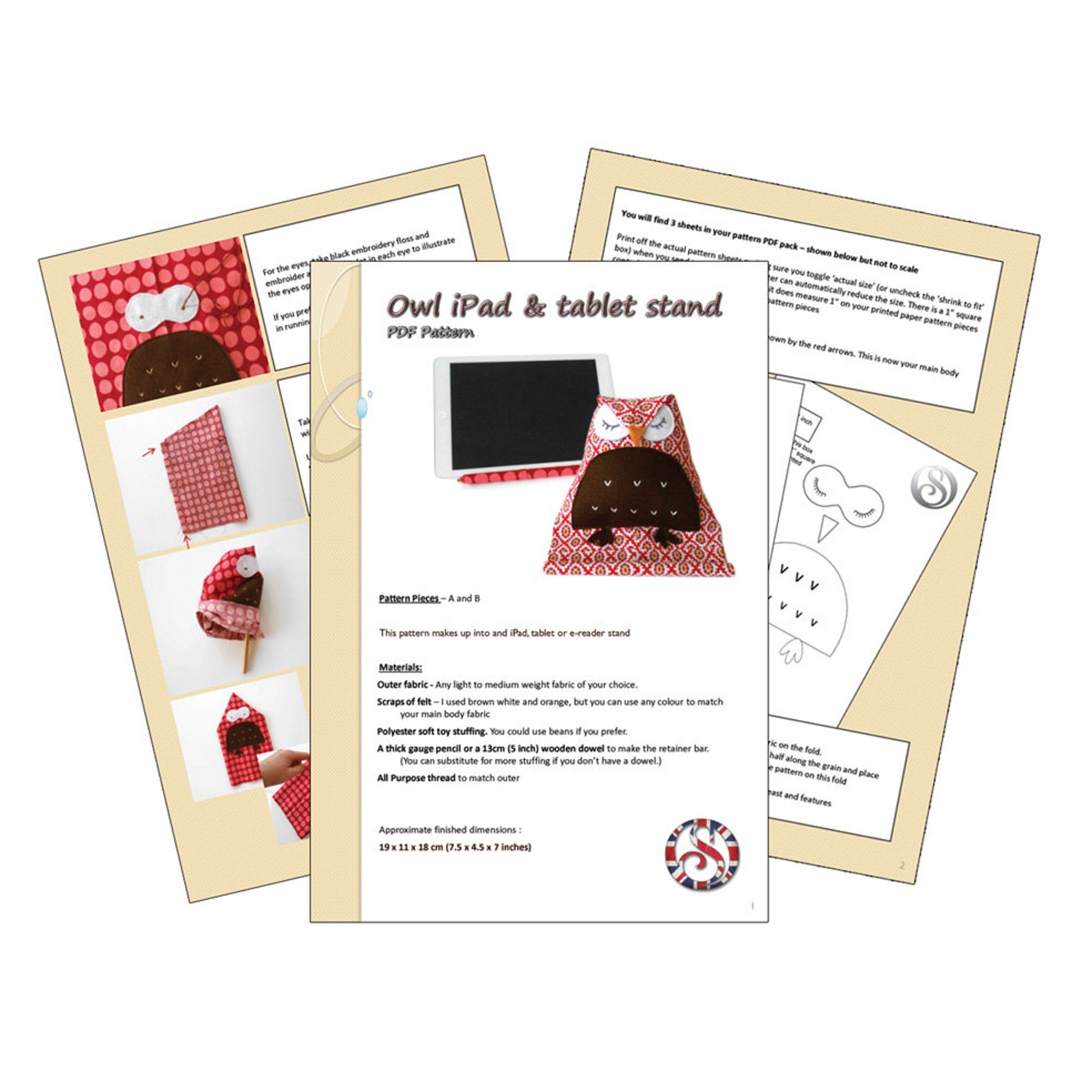 Tablet Stand Sewing Pattern. Owl Design iPad Stand. Instant Download ...