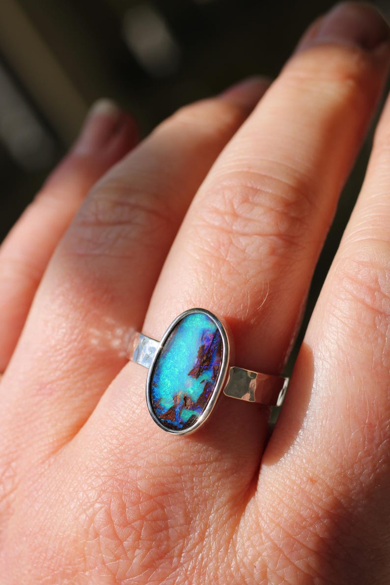 Australian Crystal/ Pipe Opal Ring. Custom Made Opal Ring. Purple ...