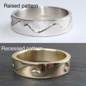 Mens Gold Wave Wedding Ring. Waves and Mountains Ring. Unisex Wave Ring ...