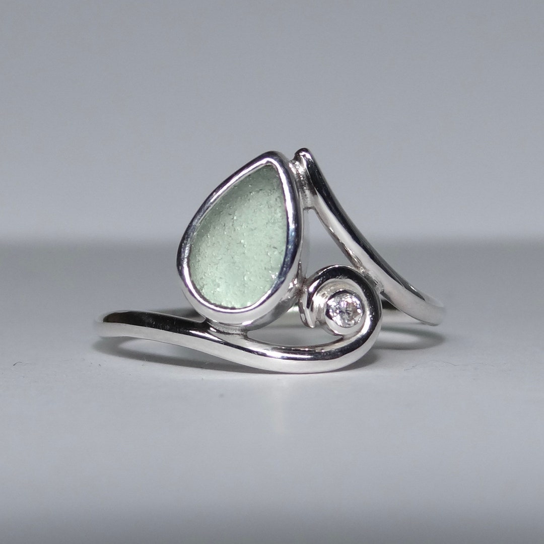 Sea Glass Engagement Ring. Wave Inspired Ring. Hand Shaped Natural Sea ...