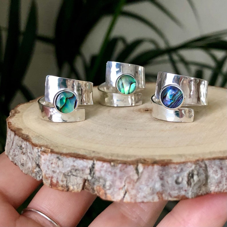 Paua Shell. Ring. Sterling Silver. Adjustable Ring. Abalone - Etsy
