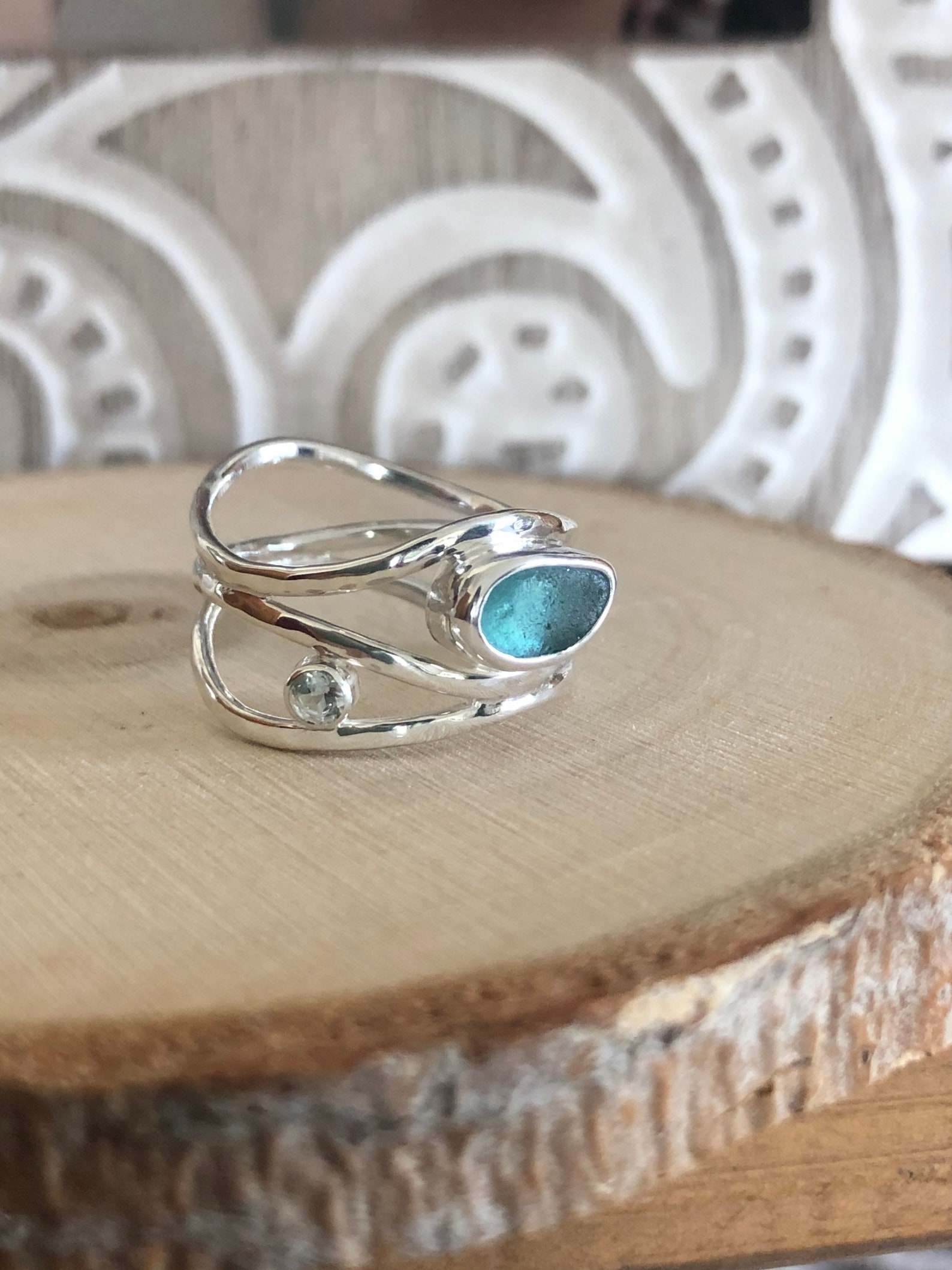 Shoreline Sea Glass and Gemstone Ring - Etsy UK