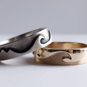 Mens Gold Wave Wedding Ring. Waves and Mountains Ring. Unisex Wave Ring ...