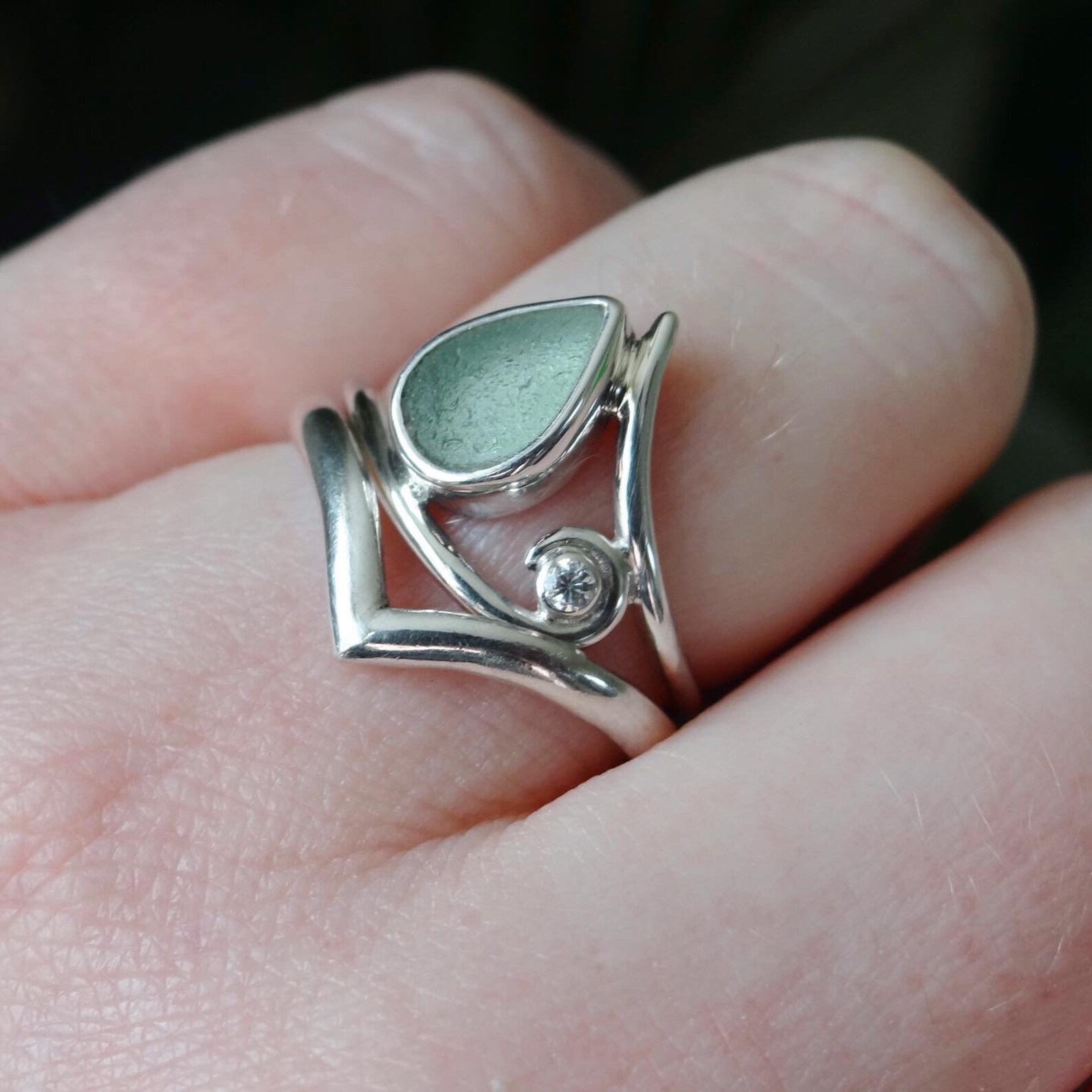 Sea Glass Engagement Ring. Wave Inspired Ring. Hand Shaped - Etsy