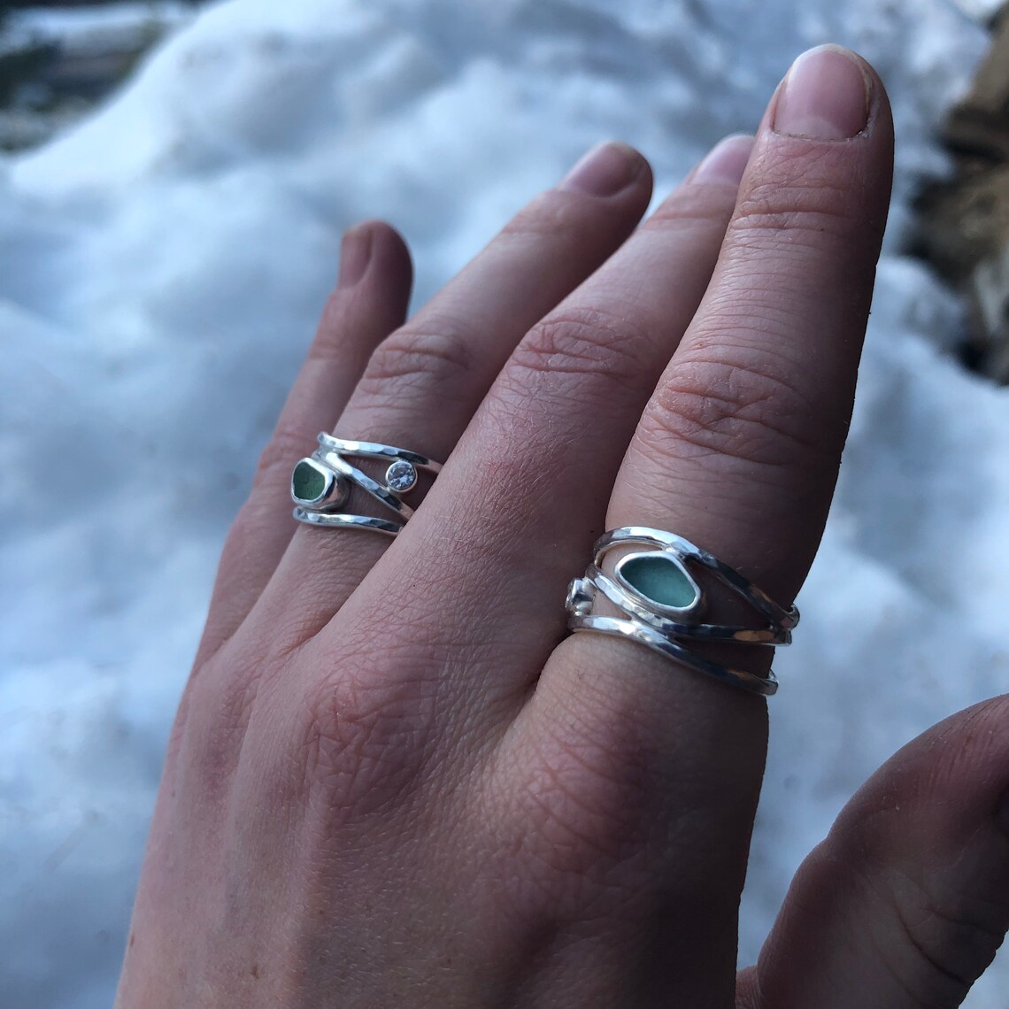 Shoreline Sea Glass and Gemstone Ring - Etsy UK