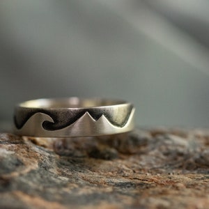 Mens Wave Ring. Oxidised Sterling Silver Waves and Mountains Ring. Mens ...