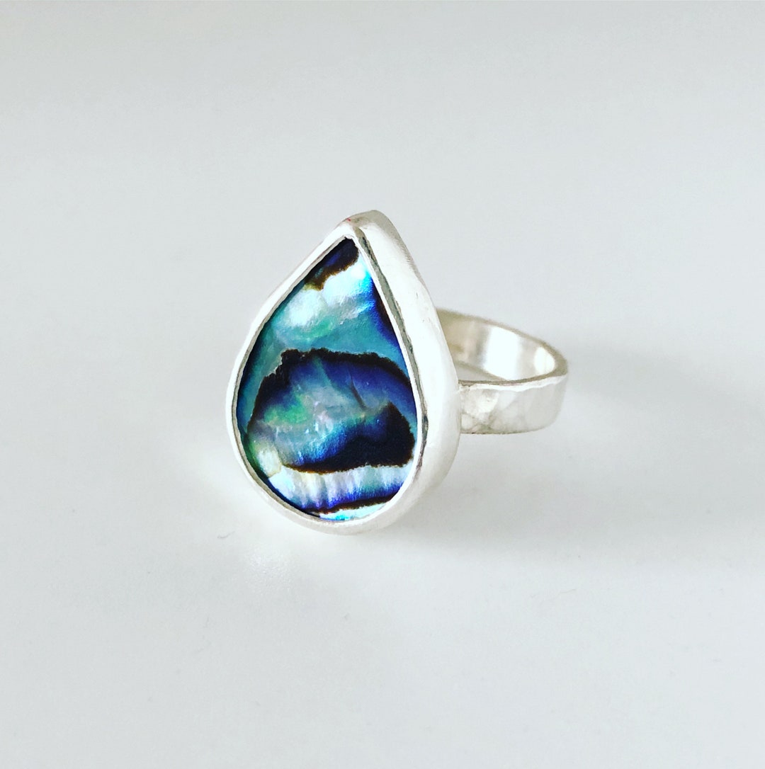 Teardrop Paua Shell Ring, Sterling Silver Abalone Statement Ring - Etsy