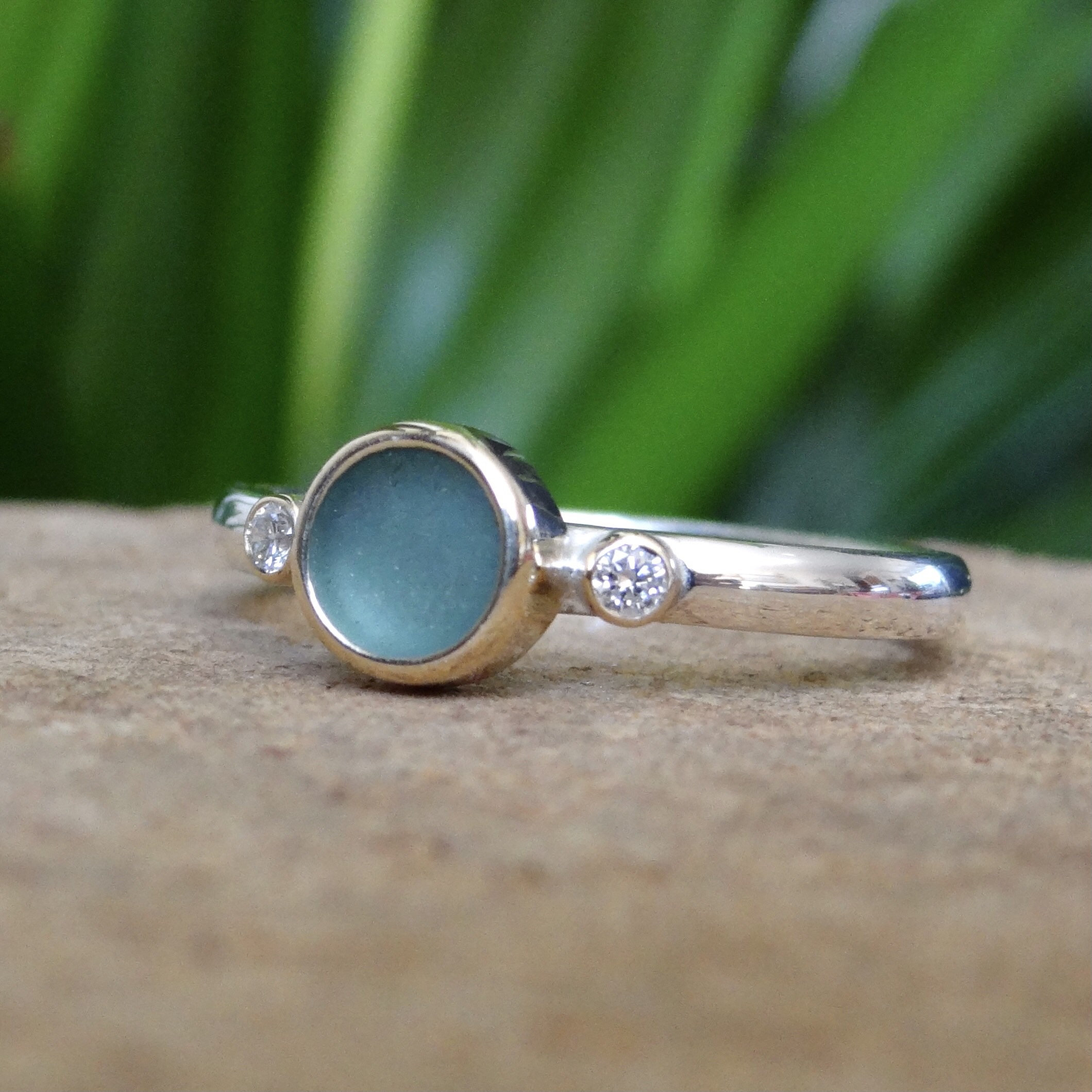 Sea glass engagement ring. Sterling silver and 9ct yellow gold | Etsy