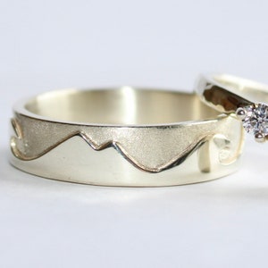 Mens Gold Wave Wedding Ring. Waves and Mountains Ring. Unisex Wave Ring ...