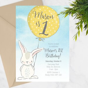 Blue Bunny Printable Kids Birthday Invite - Etsy