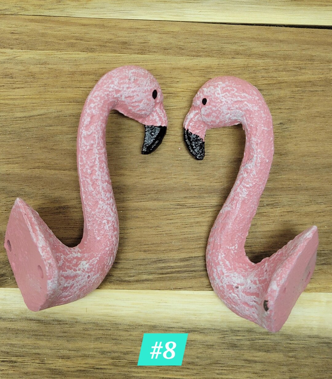Set of 2 Cast Iron Pink Flamingo Decorative Wall Hook Beach Coastal ...