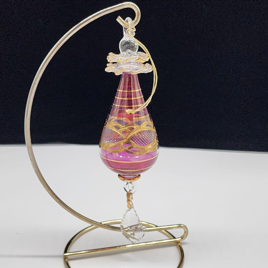 Handcrafted Glass Luxor Egyptian Christmas Ornament Gold Pink Tear Drop ...