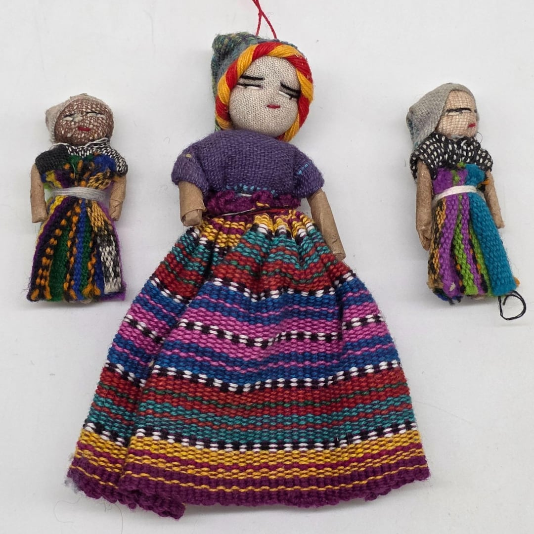 Handmade Guatemalan Worry Dolls Set of 3 Multicolored Traditional Woven ...