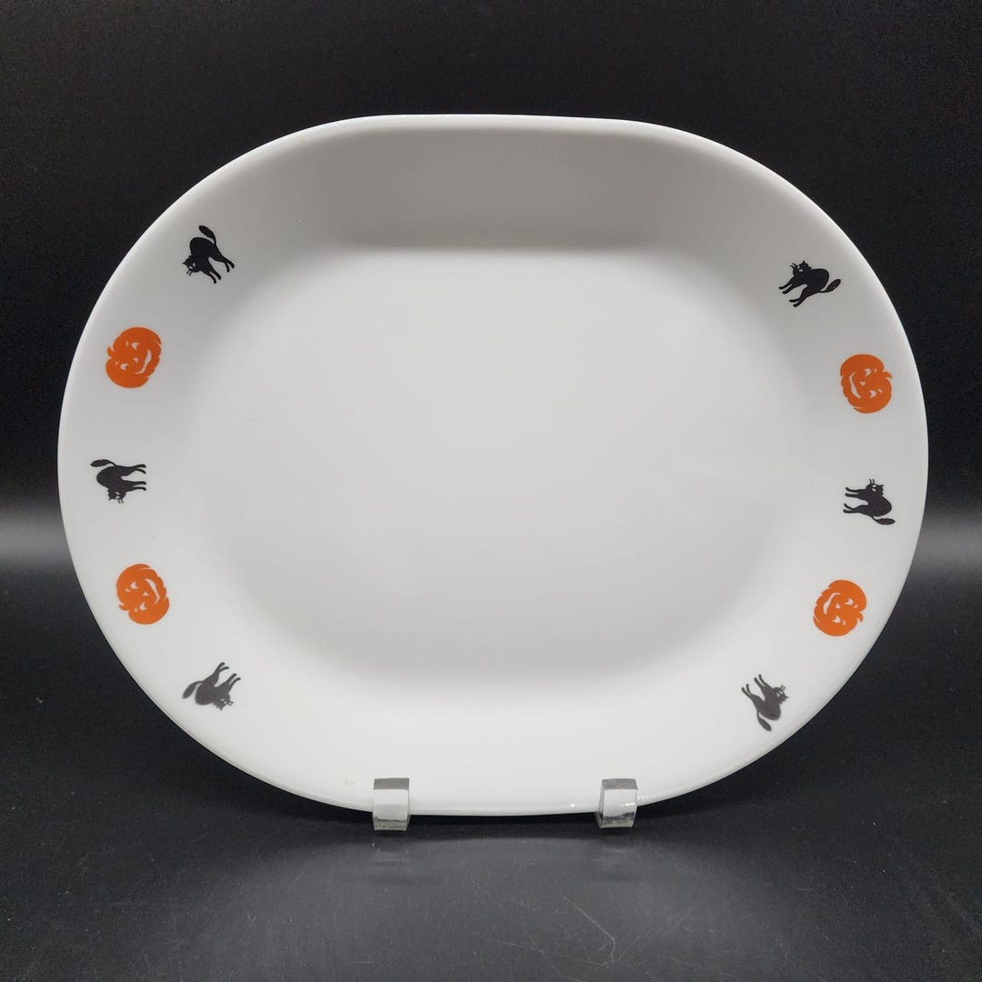Corelle Halloween Oval Platter 12 Break & Chip Resistant Black Cat ...