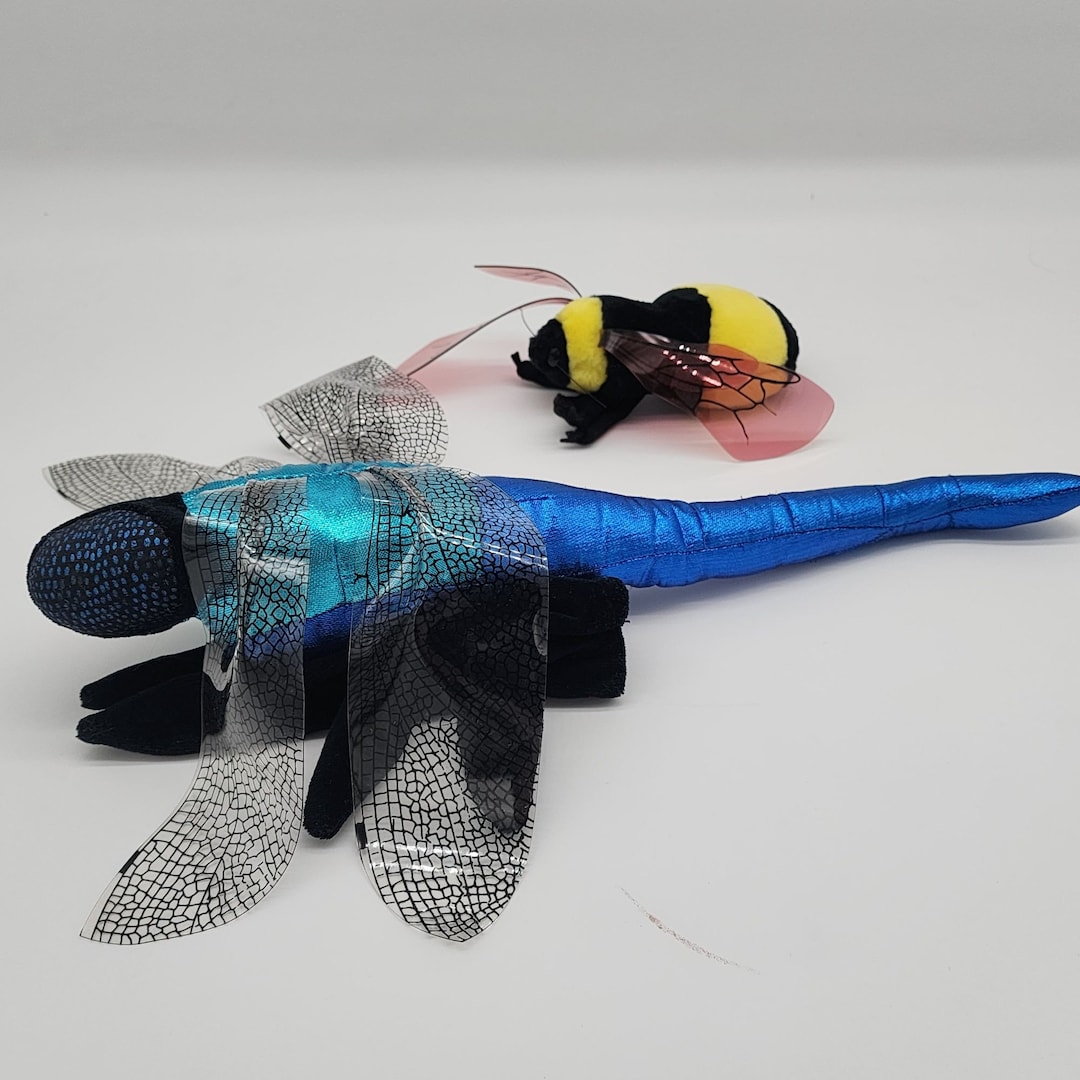 Dragonfly Puppet With Plastic Wings and Bee Plush Metallic Fabric ...