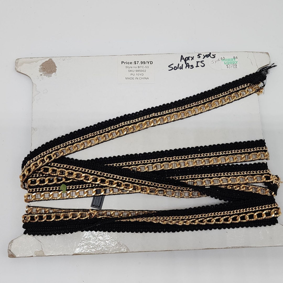 Black & Gold Gimp Trim With Gold Chain 3 Yards 19 Sewing Hobby Lobby ...