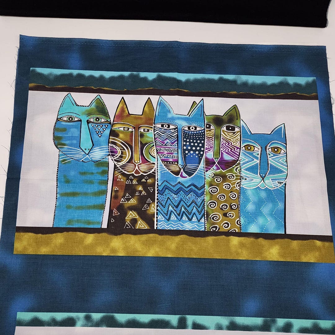 Colorful Cat Fabric Panel for 2 Pillows by Laurel Burch for Clothworks ...