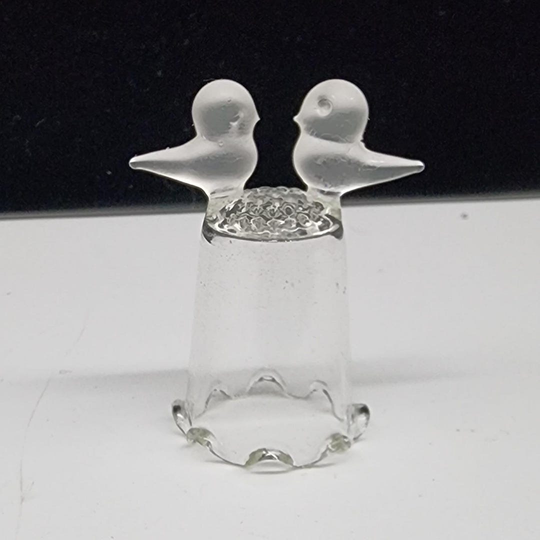 Vintage Clear Glass Thimble With Two Lovebirds Figurine Decoration - Etsy