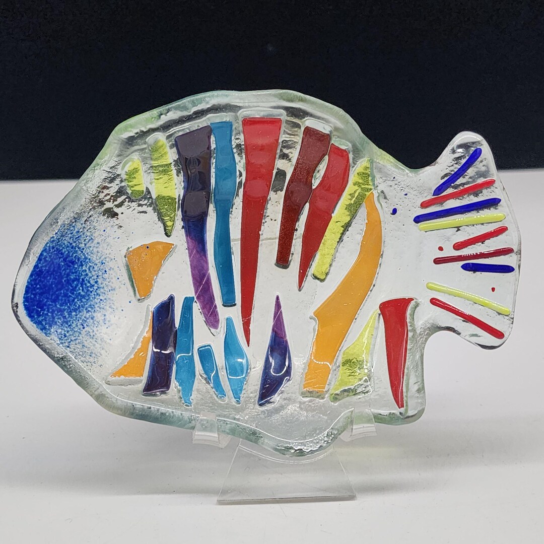 Fused Recycled Glass Fish Shaped Dish Bowl With Colorful Stripes ...