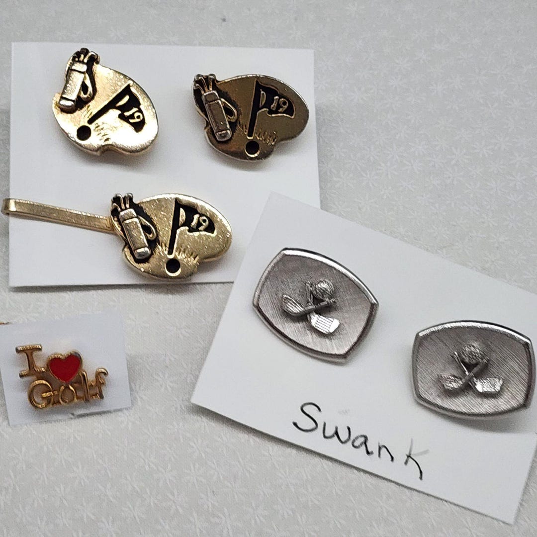 Vintage Swank Golf Themed Mens Accessories Set W/ Cufflinks Tie Bar ...