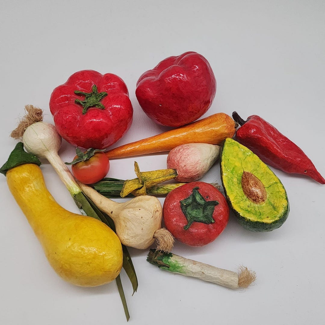 Assorted Handmade Paper Mache Fruits Vegetables Decoration Colorful ...