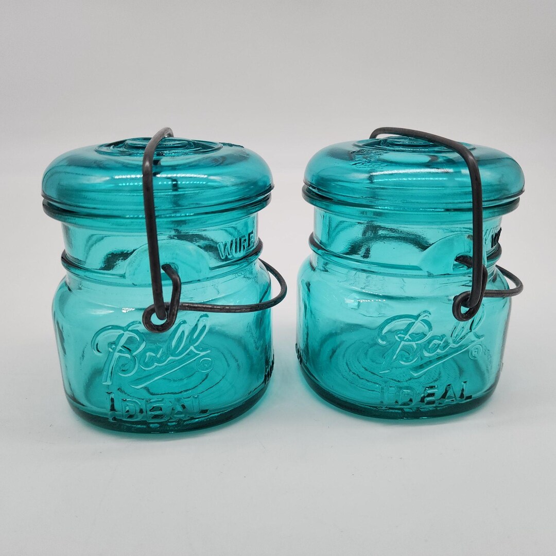 Vintage Bicentennial Ball Aqua Glass Wire Bail Mason Jars Set of 2 1/2 ...