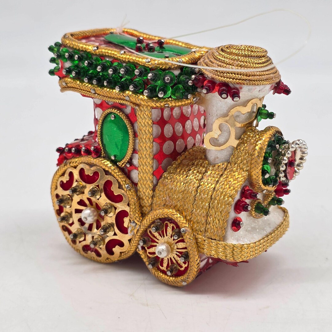 Vintage Handmade Christmas Train Ornament With Beads & Sequins - Etsy