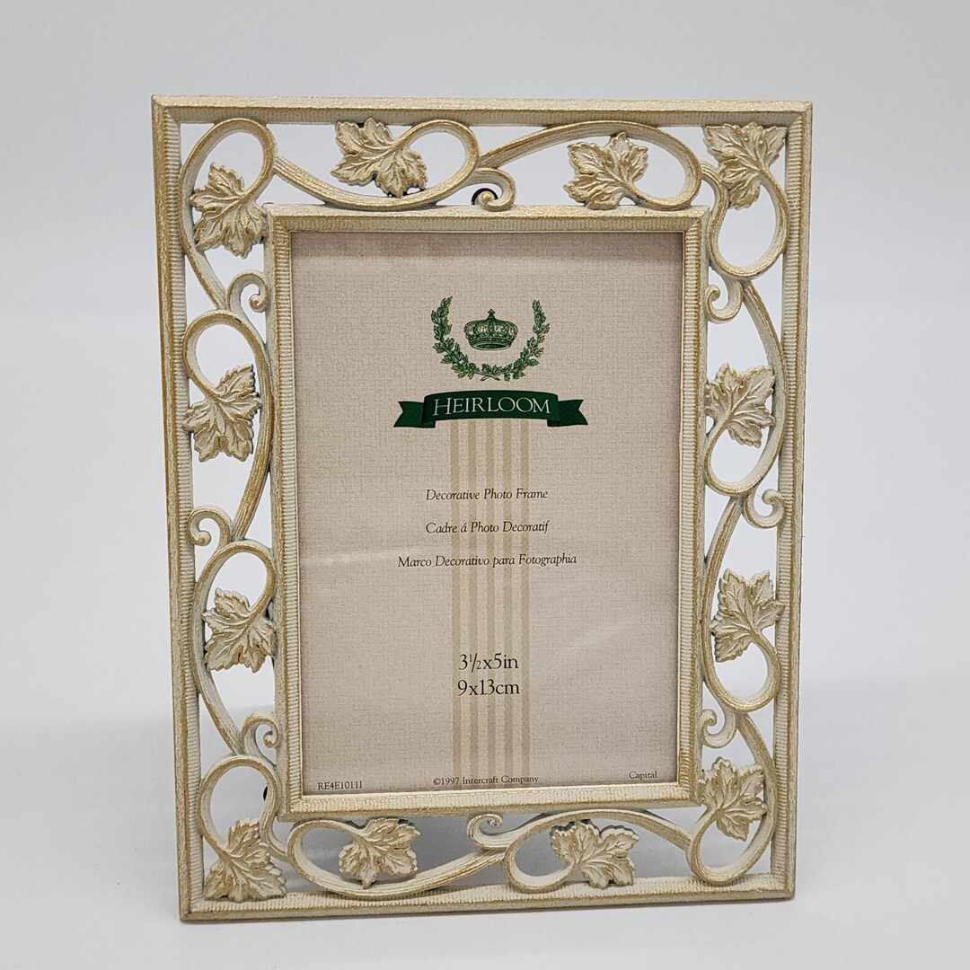Decorative Heirloom Photo Frame 3.5" X 5" Intricate Leaf Design Ivory ...