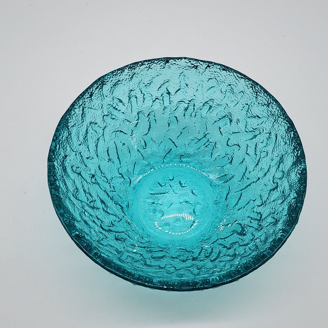 Aqua Blue Glass Bowl UV Glow Textured Smooth Inside 6 Diameter VTG - Etsy