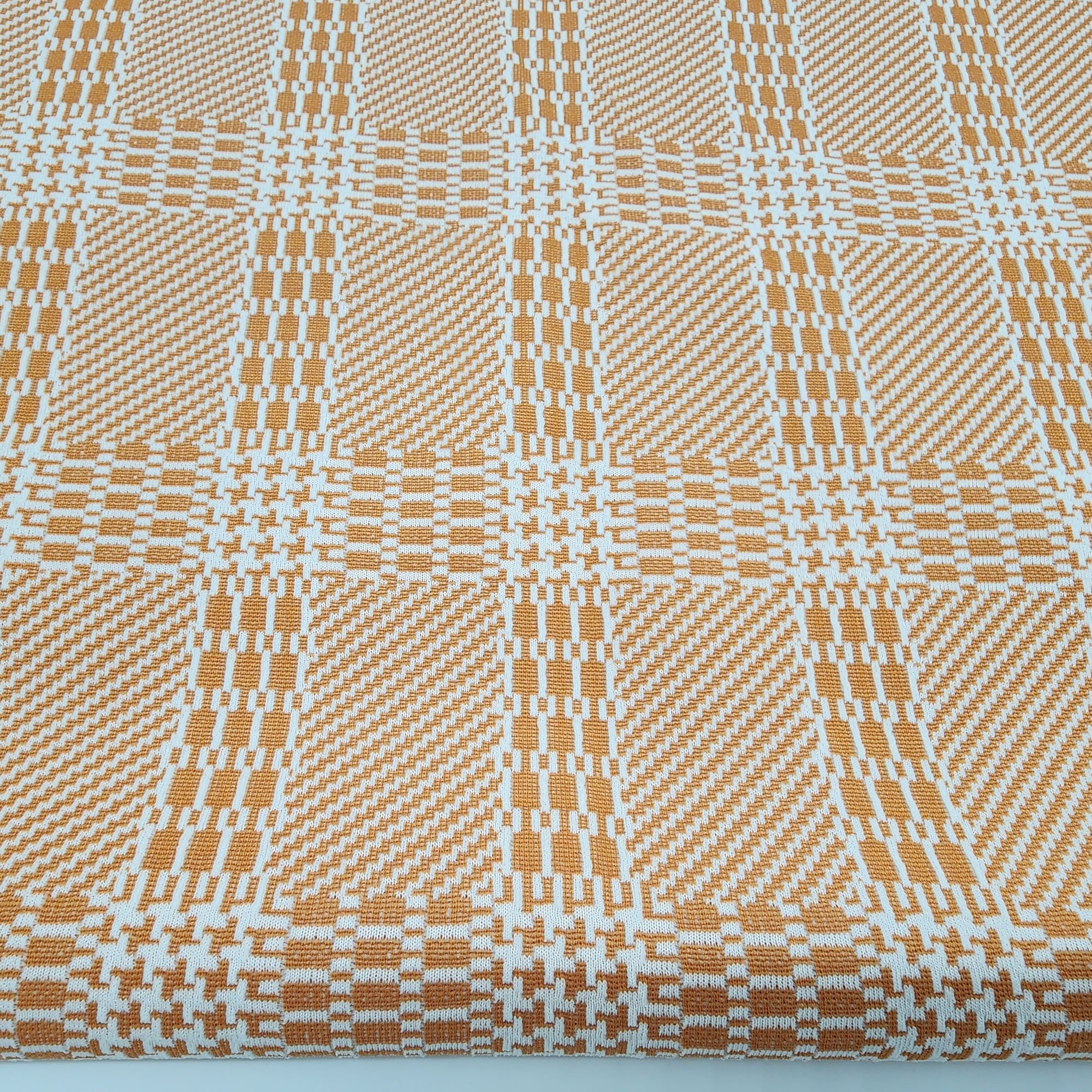 1960s 70s Double Knit Polyester Fabric Geometric Check Orange White 61 ...