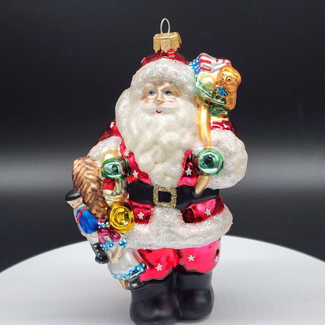 Vintage Hand-painted Santa Claus Glass Ornament With Toys & Glitter ...