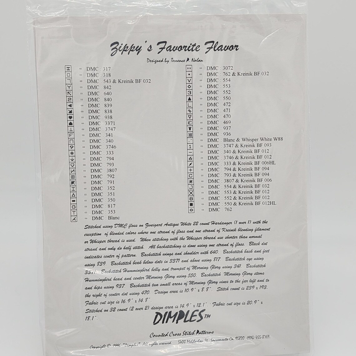 Dimples Counted Cross Stitch Pattern Hummingbird Zippy's - Etsy