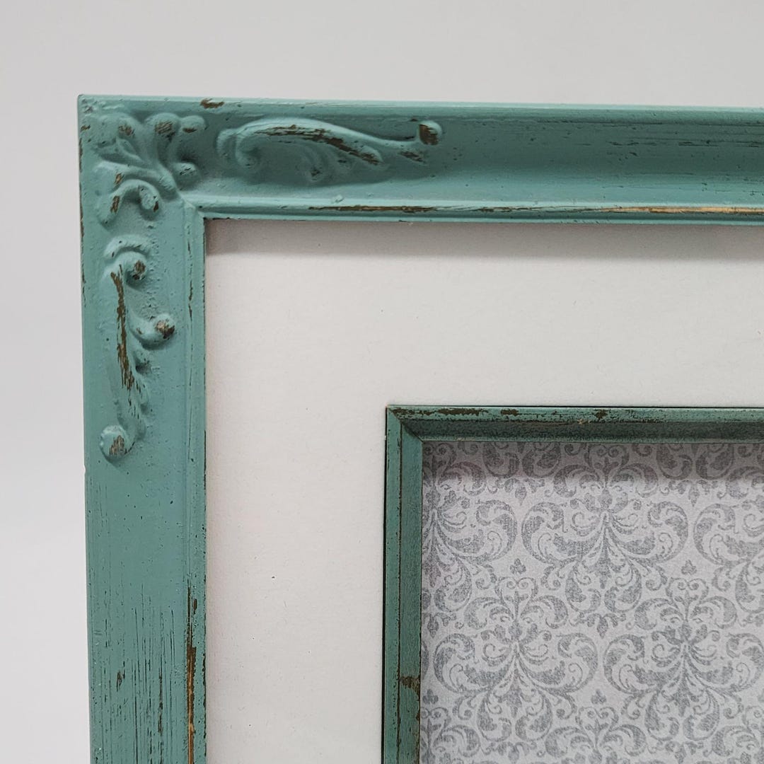 Vintage Style Double Mat Picture Frame Distressed Green Ornate Aaron ...