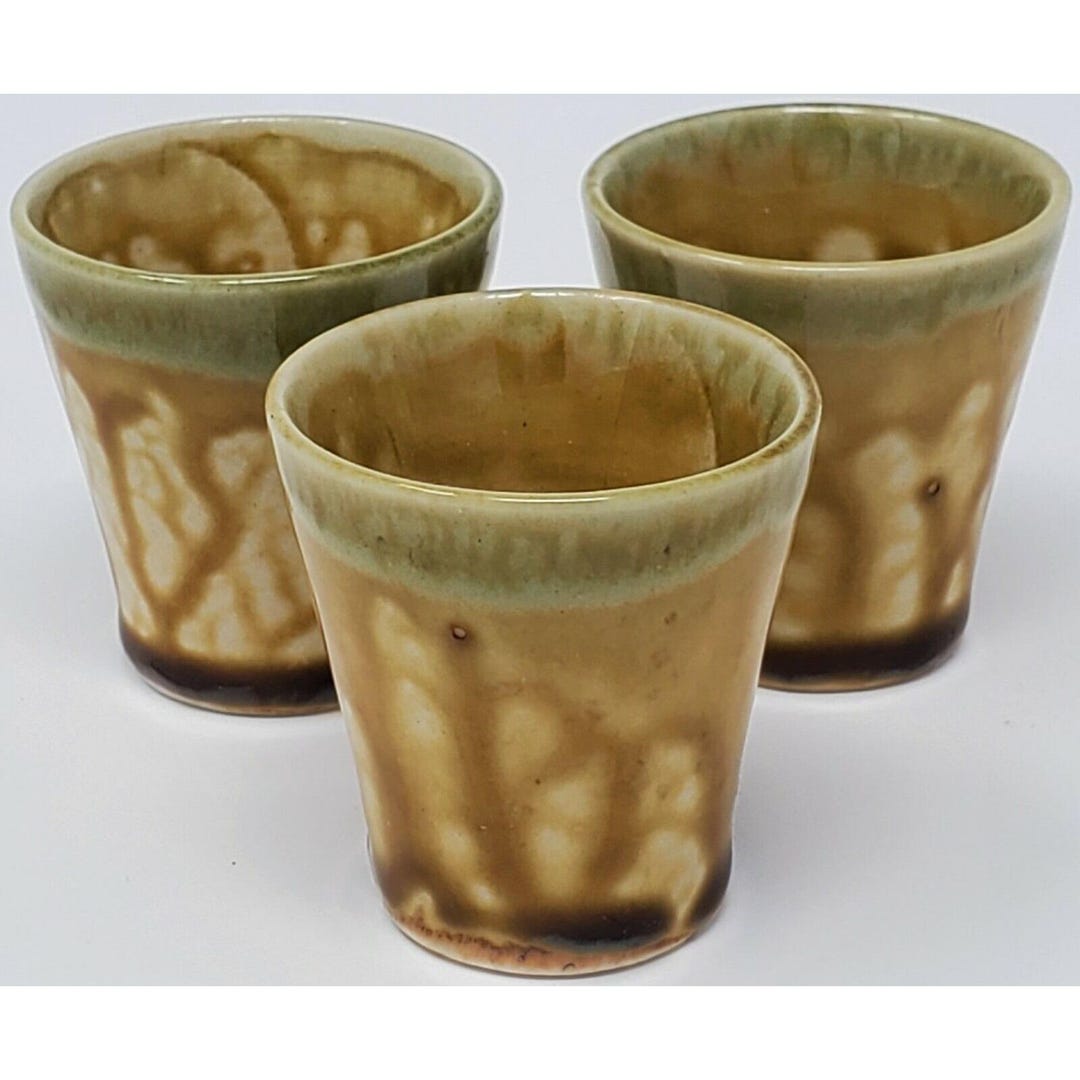 Drip Glaze Ceramic Shot Glasses Set of 3 Gold Yellow Japan 1.75" Tall ...