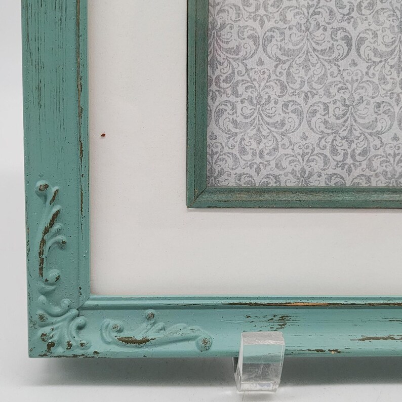 Vintage Style Double Mat Picture Frame Distressed Green Ornate Aaron ...