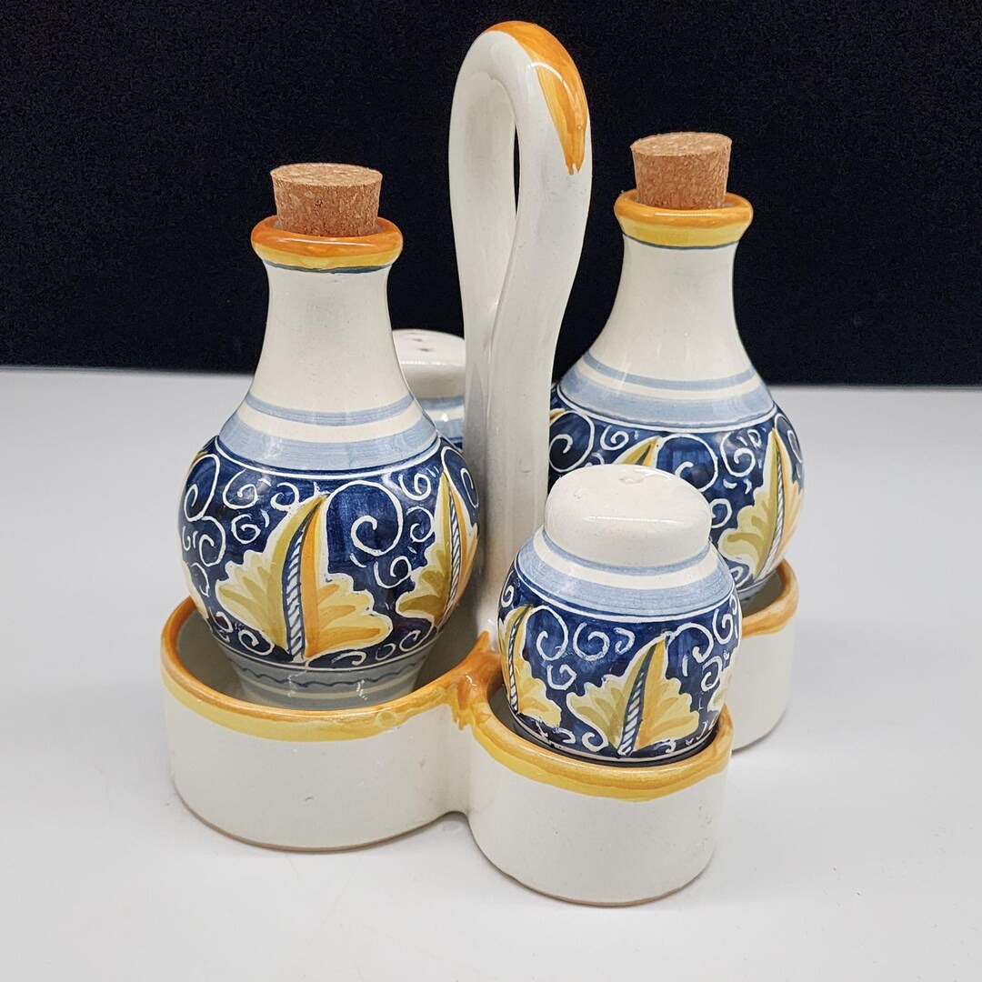 Radda Italian Ceramic Condiment Set With Oil Vinegar Salt Pepper ...