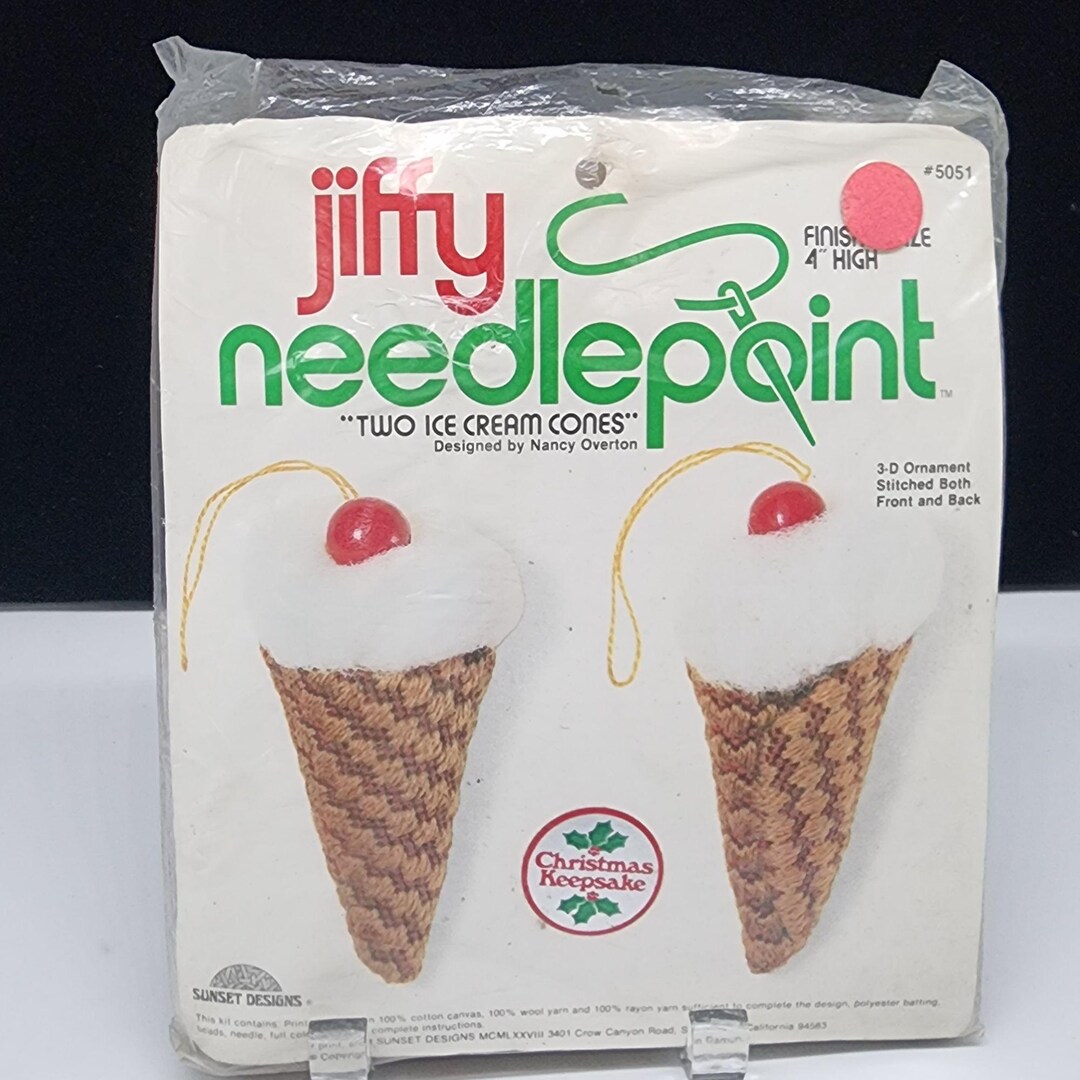 Jiffy Needlepoint Kit "two Ice Cream Cones" 3D Ornament Christmas ...