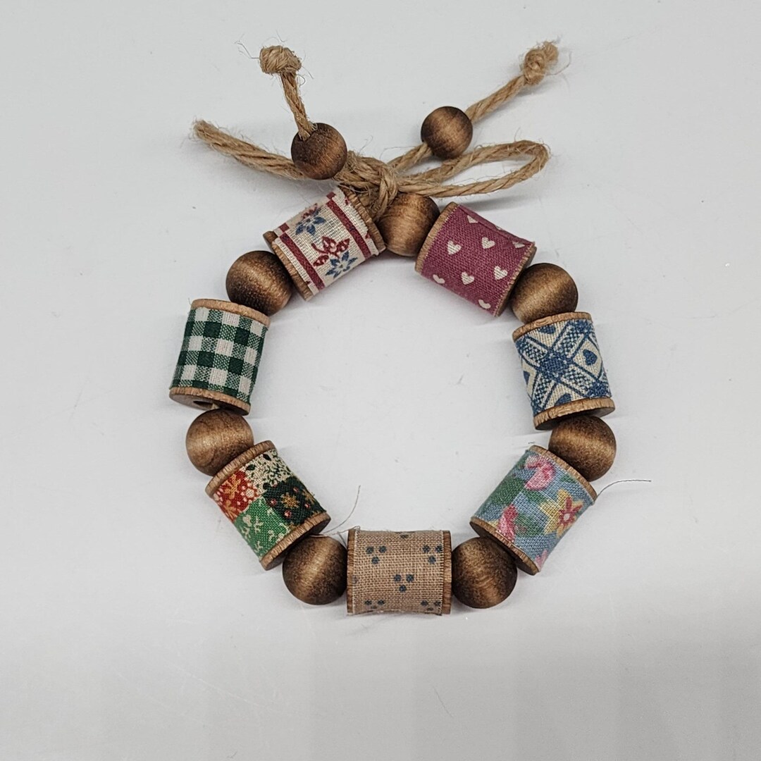 Handmade Wooden Bead Spool and Fabric Ornament Rustic Country Style - Etsy