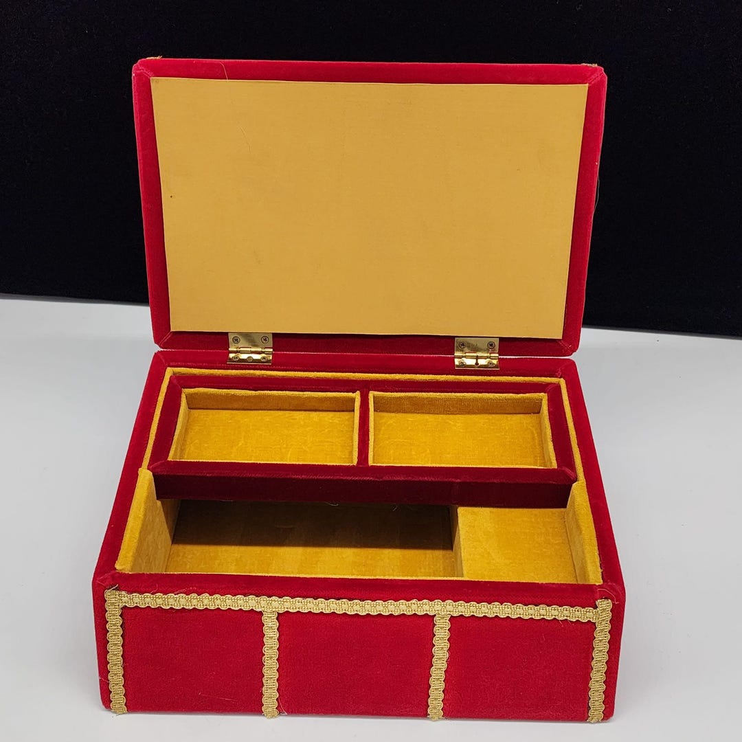 Vintage Red Cameo Jewelry Box With Gold Trim Velvet Interior Musical - Etsy