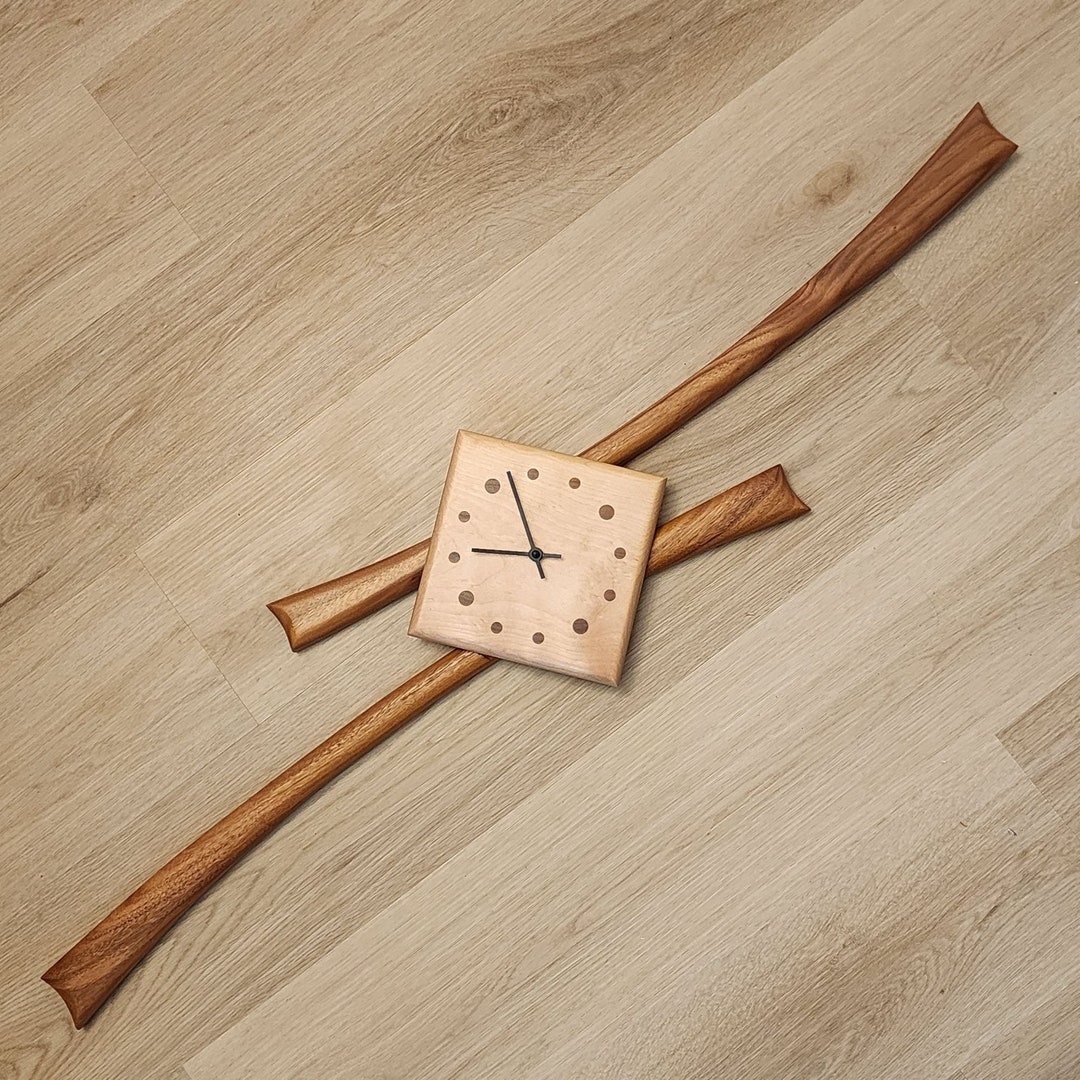 Wooden Art Stretch Clock by Steve Uren Walnut Maple or Birch Geometric Design VTG 41.5" - Etsy
