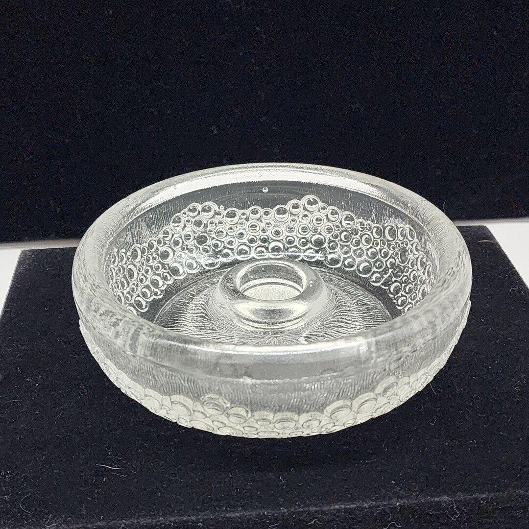 Vintage Textured Clear Textured Glass Bowl Candle Holder With Bubble ...