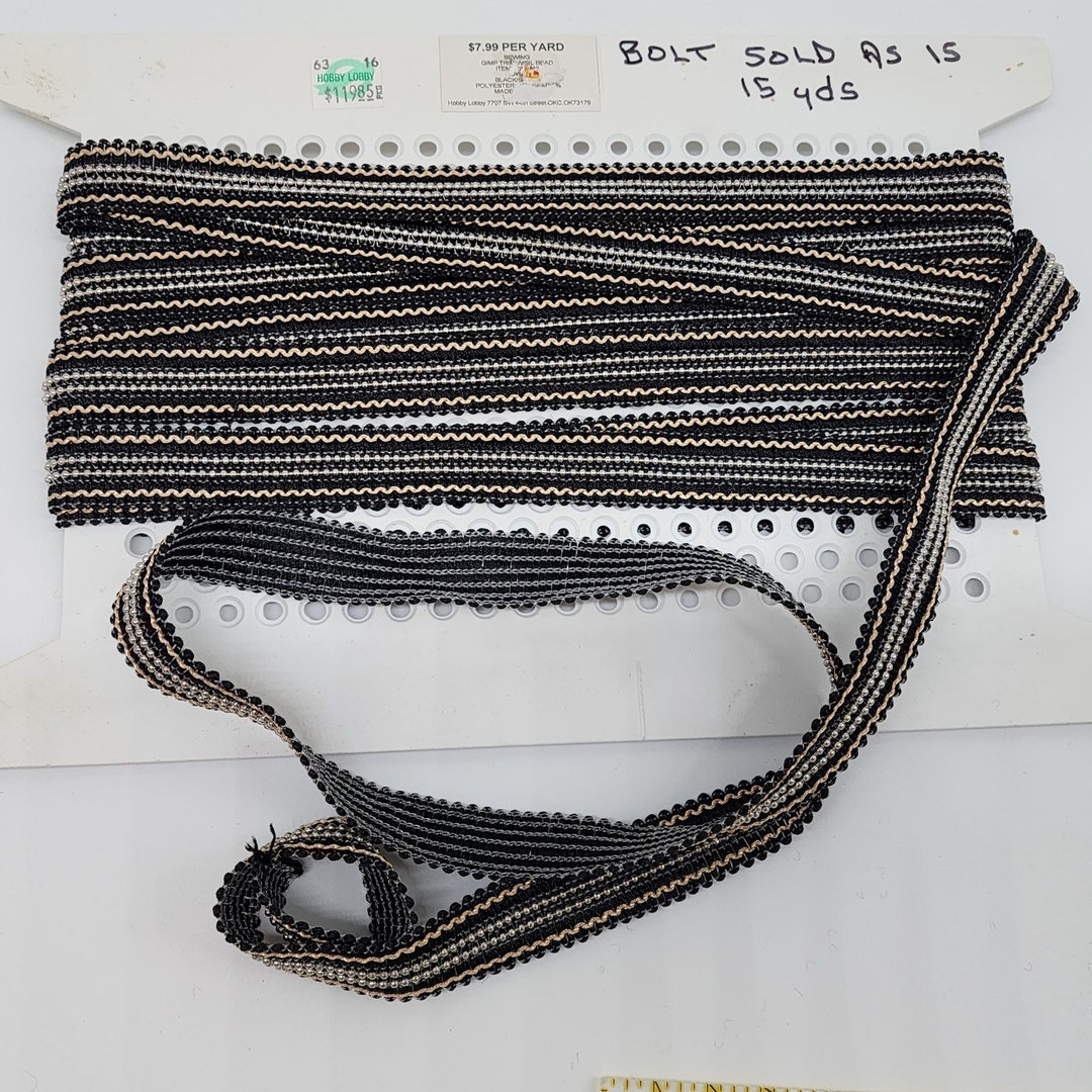 Sewing Gimp Trim W/silver Bead 6 Yds Bolt Black & Tan Polyester Hobby ...