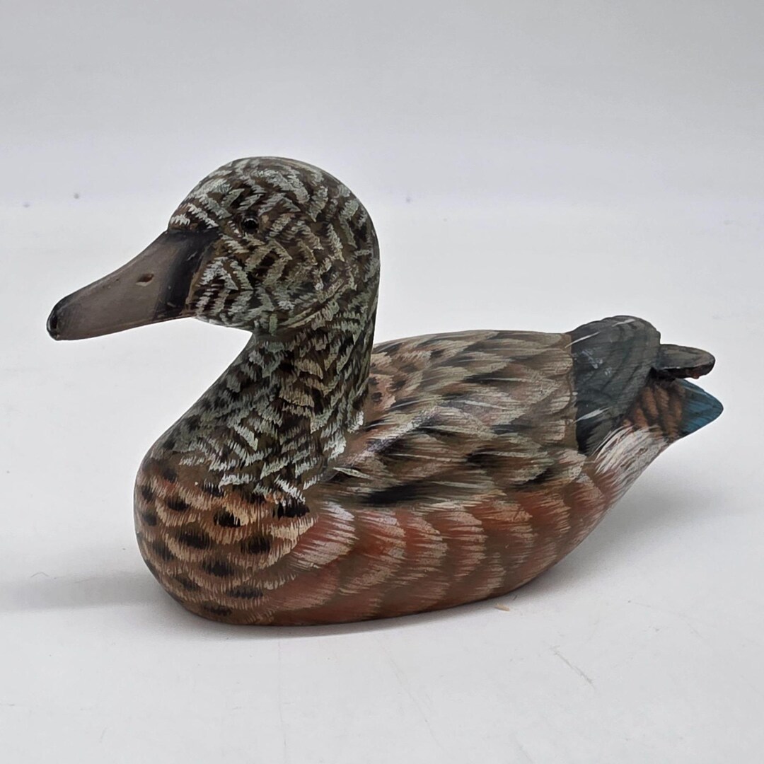 VTG Carved Wood Hand Painted Duck Decoy Waterfowl Signed PWS Figurine 4 ...