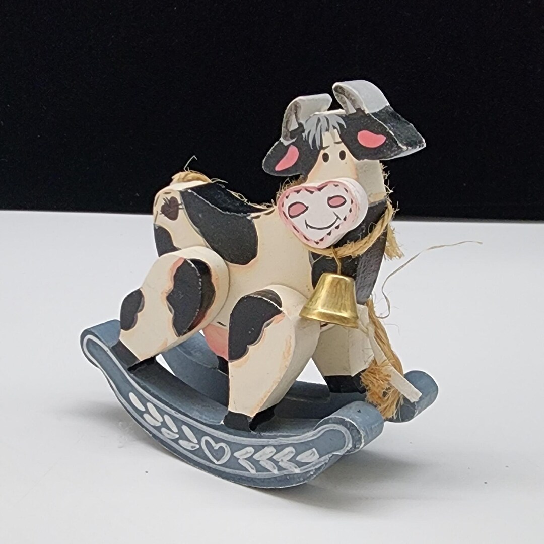 Wooden Rocking Jersey Cow With Bell Christmas Ornaments VTG 4" Tall - Etsy