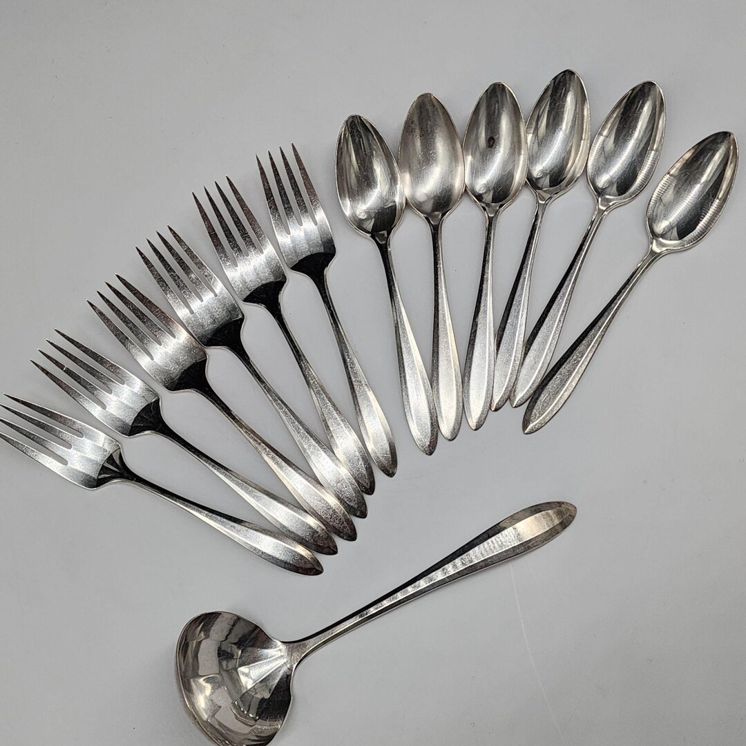 Vintage 1950s Oneida Community Beveled Silverplate Flatware Set: 6 ...