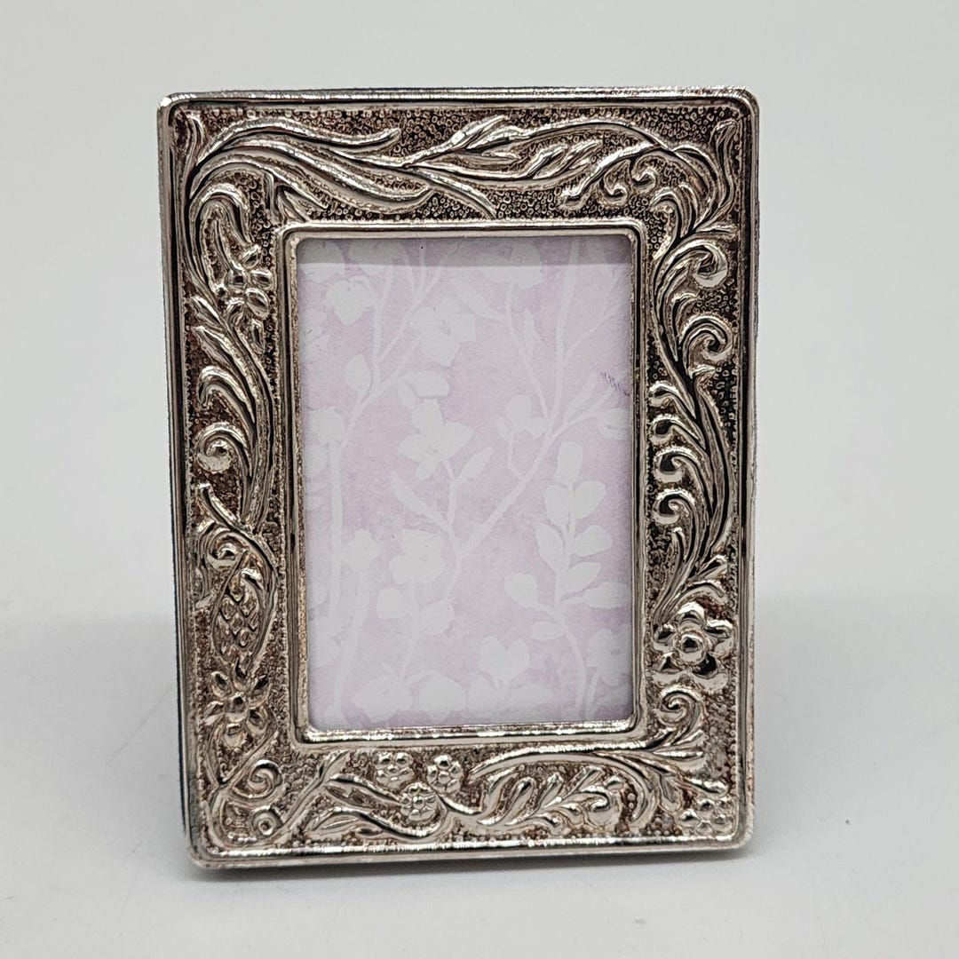 Ornate Silver Plate Miniature Picture Frame With Floral Design 1.5"x2 ...