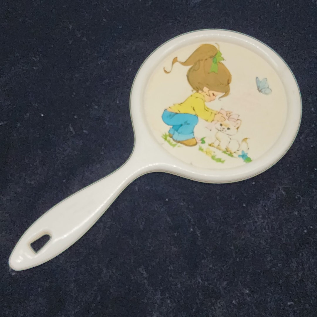 Vintage Hand Mirror With Cute Girl Cat Illustration A Smile is Always ...