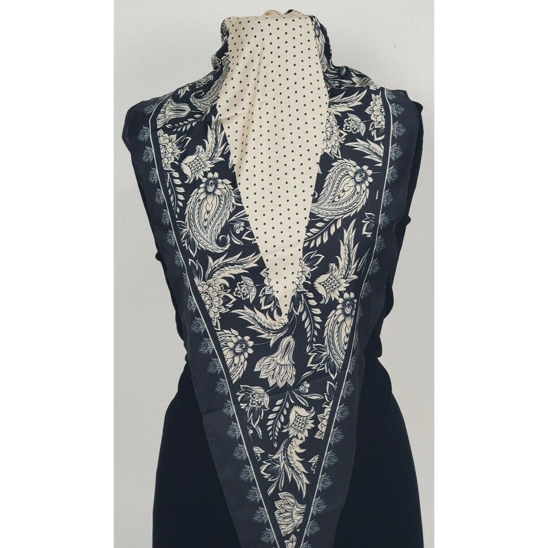 Black White Scarf Diamond Shape Floral Paisley Polka Dot Polyester by ...